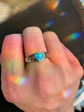 Jewelry | Pacific Blue Opal Heart Ring Filigree Sterling Silver Lab ...